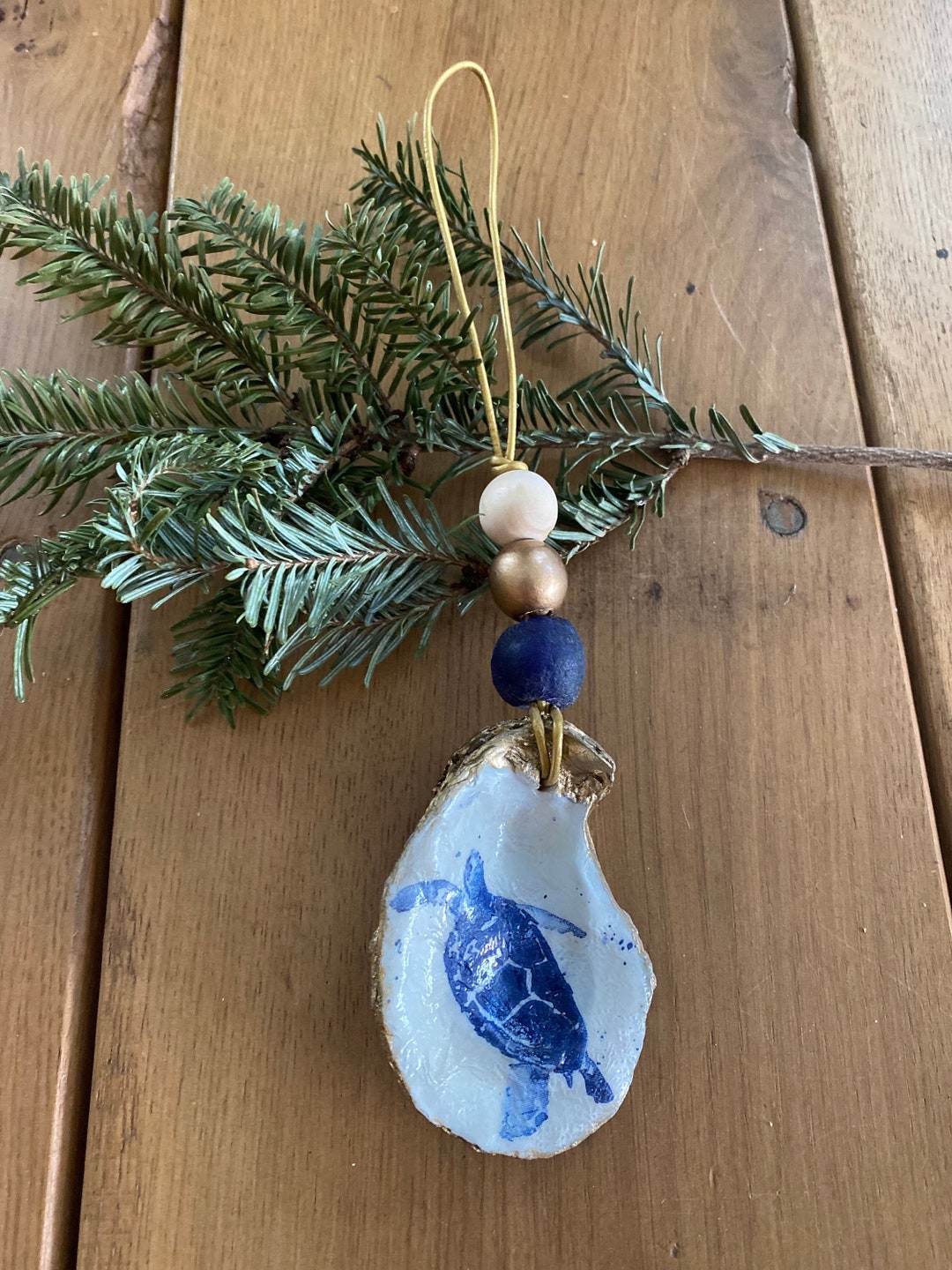 Oyster Shell Ornament, Sea Turtle, Coastal Decor, Blue and White - Etsy