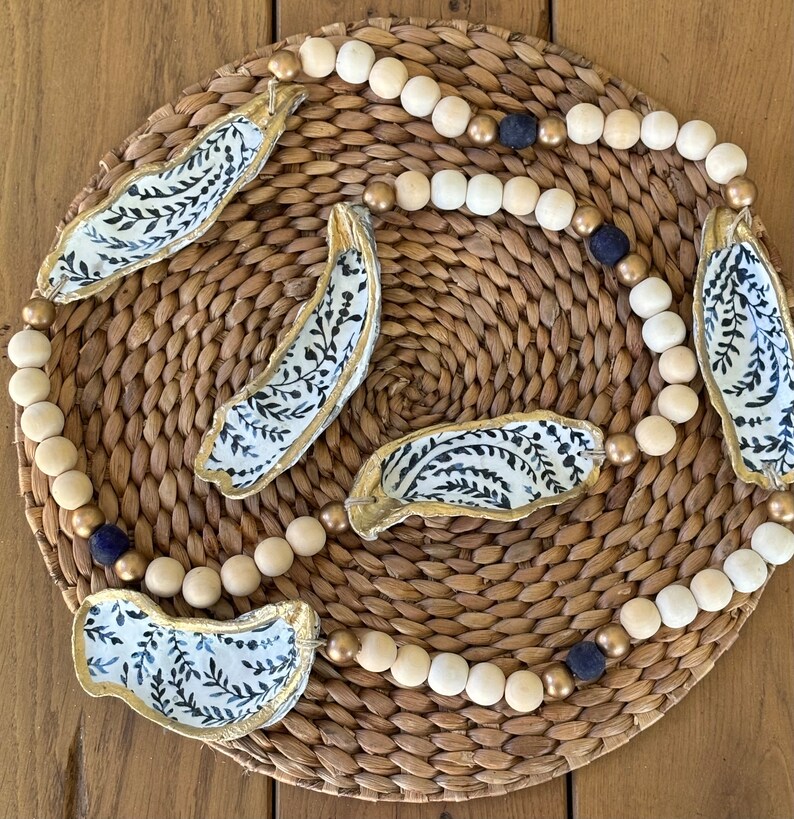 Oyster Shell Bead Garland, Coastal Decor, Serena & Lily Inspired, Blue ...