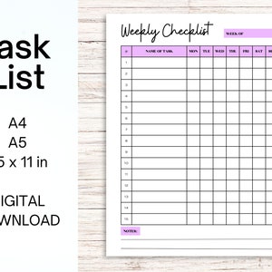 Weekly to Do List Printable, Weekly Task List Template, Weekly Planner ...