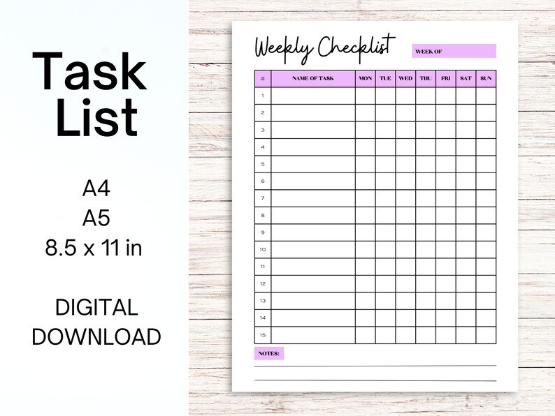Weekly to Do List Printable, Weekly Task List Template, Weekly Planner ...