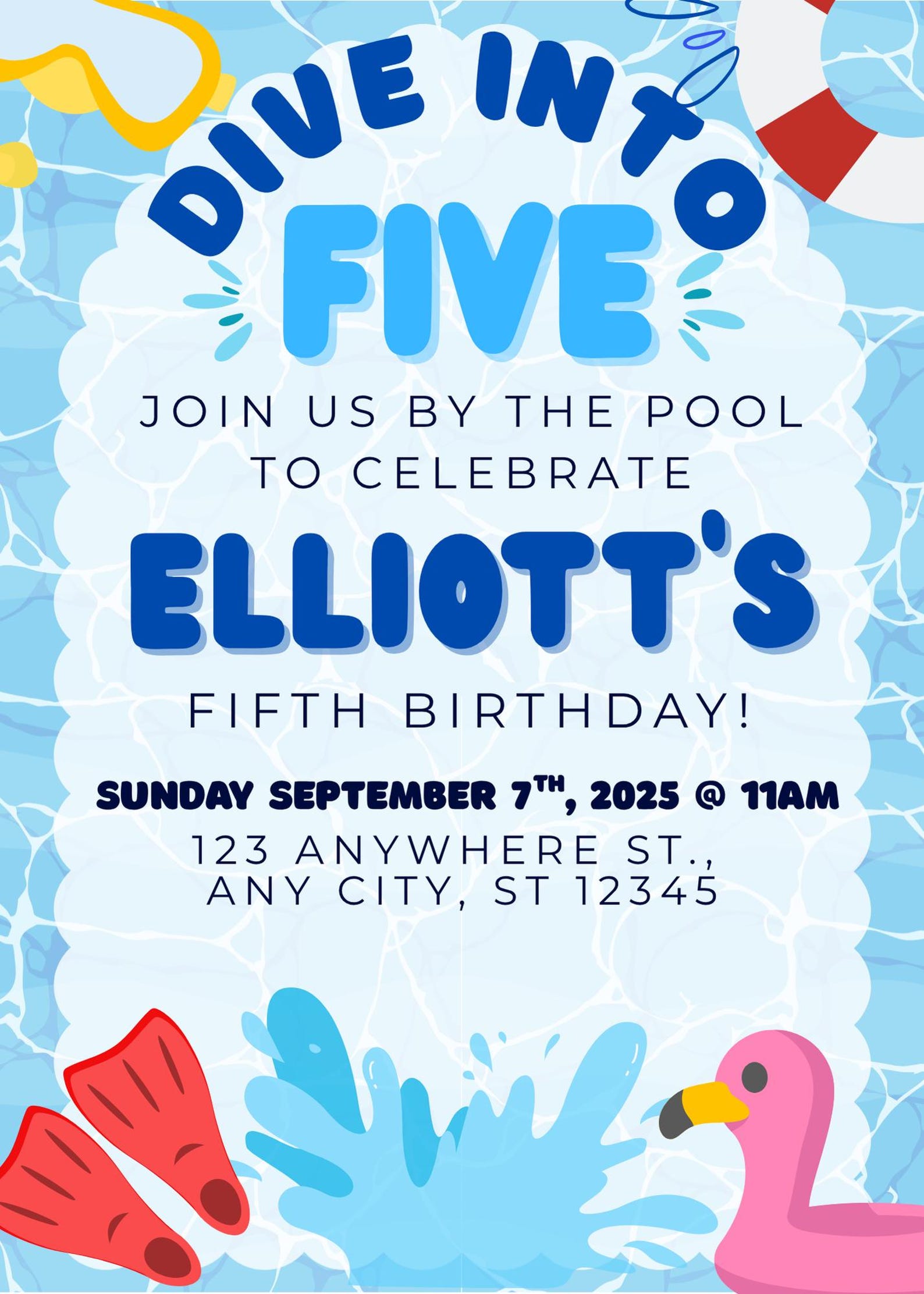 Dive Into Five Birthday Invitation | Editable Pool Party Canva Template ...