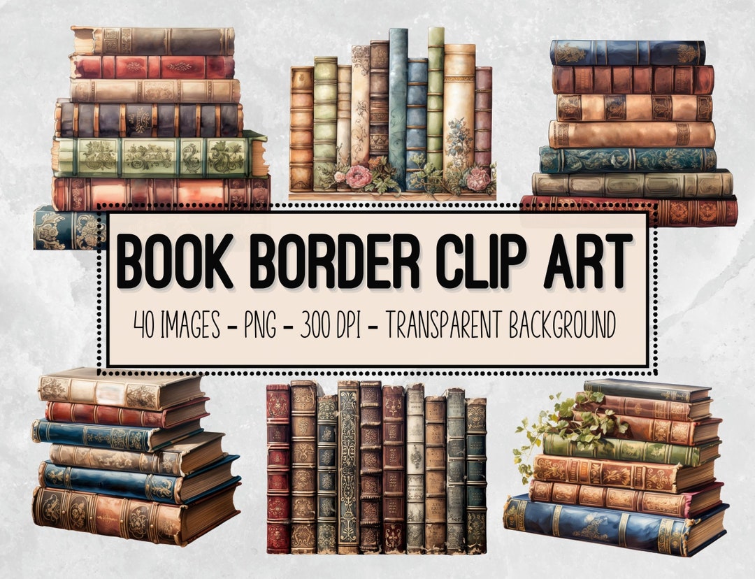Book Clipart, Book Border, Bookshelf, Watercolor Clipart, Book Lovers ...