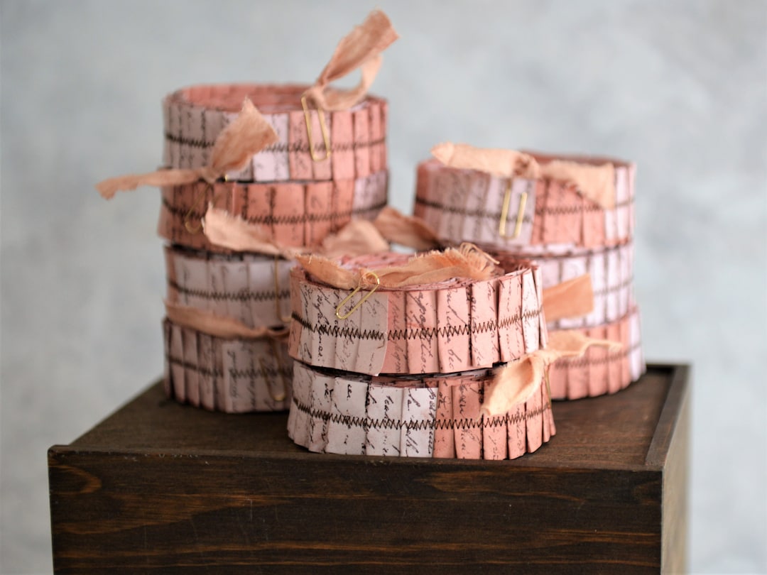 French Script Ruffles Paper Roll in Pink and Brown, Ruffled Paper ...