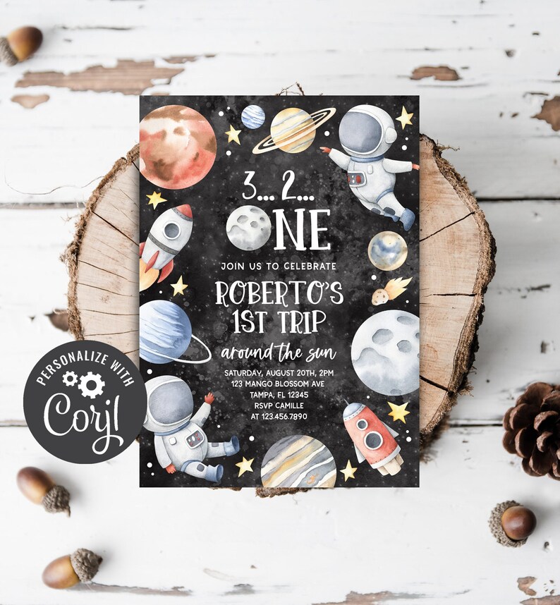 Outer Space 1st Birthday Party Invitation Printable Boy's - Etsy
