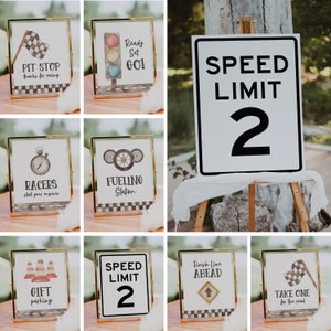 Race Car Party Signs, Editable Speed Limit Sign, Printable Vintage ...