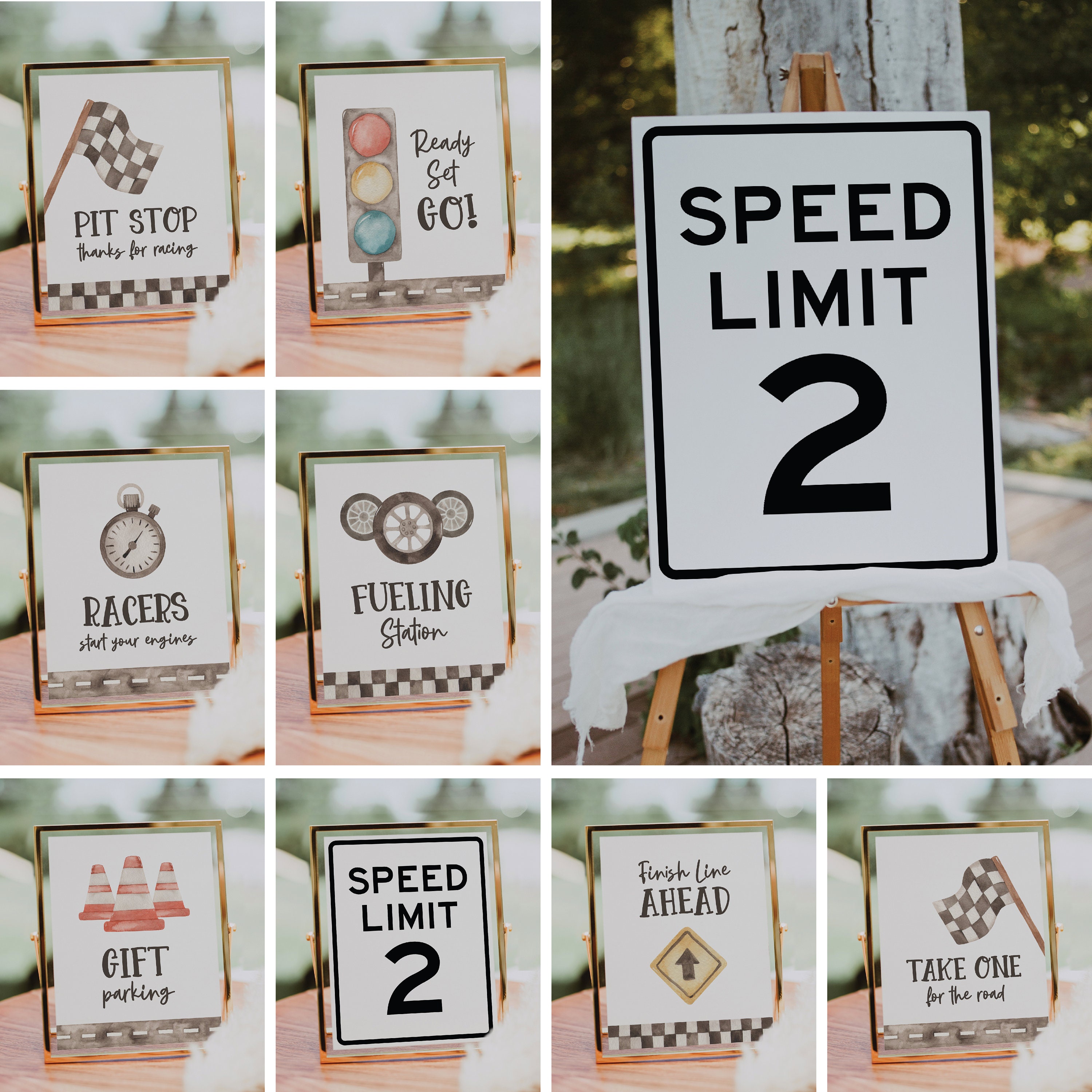 Race Car Party Signs, Editable Speed Limit Sign, Printable Vintage ...