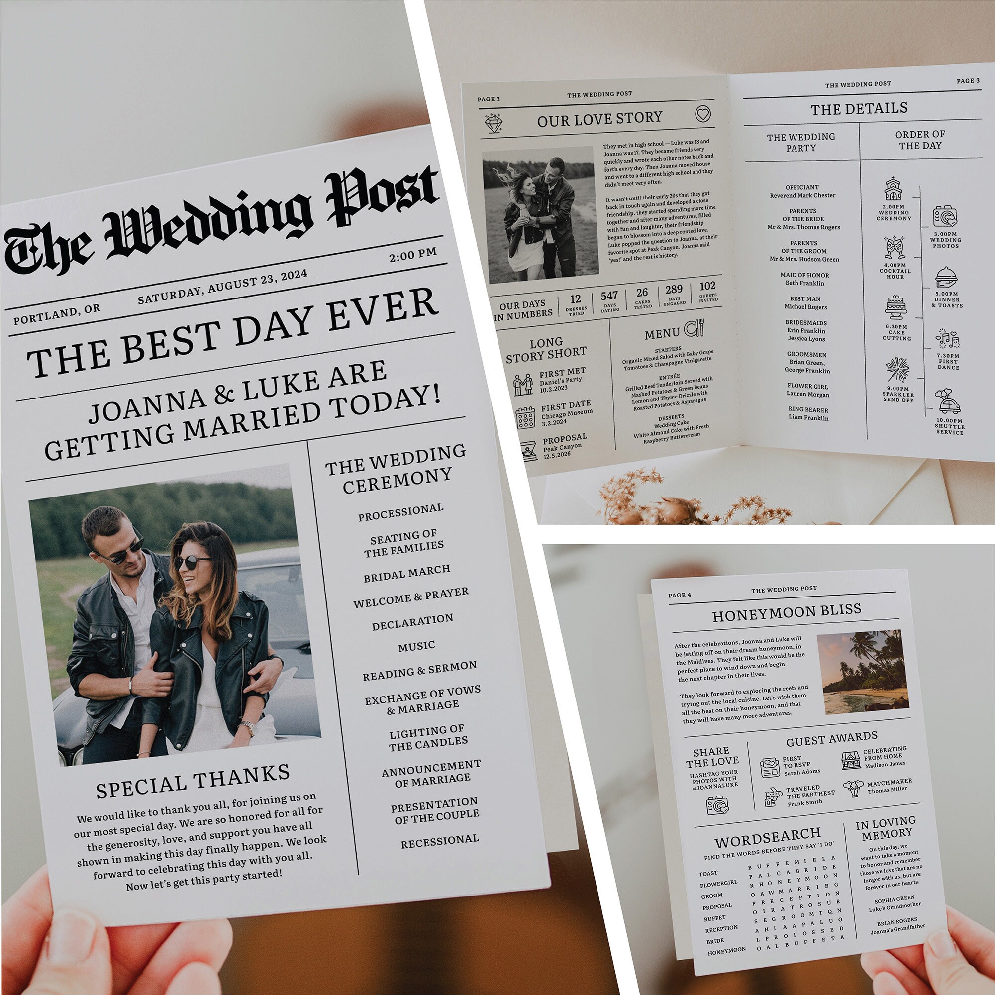 Folded Wedding Newspaper Program Printable, Modern Newspaper Wedding ...
