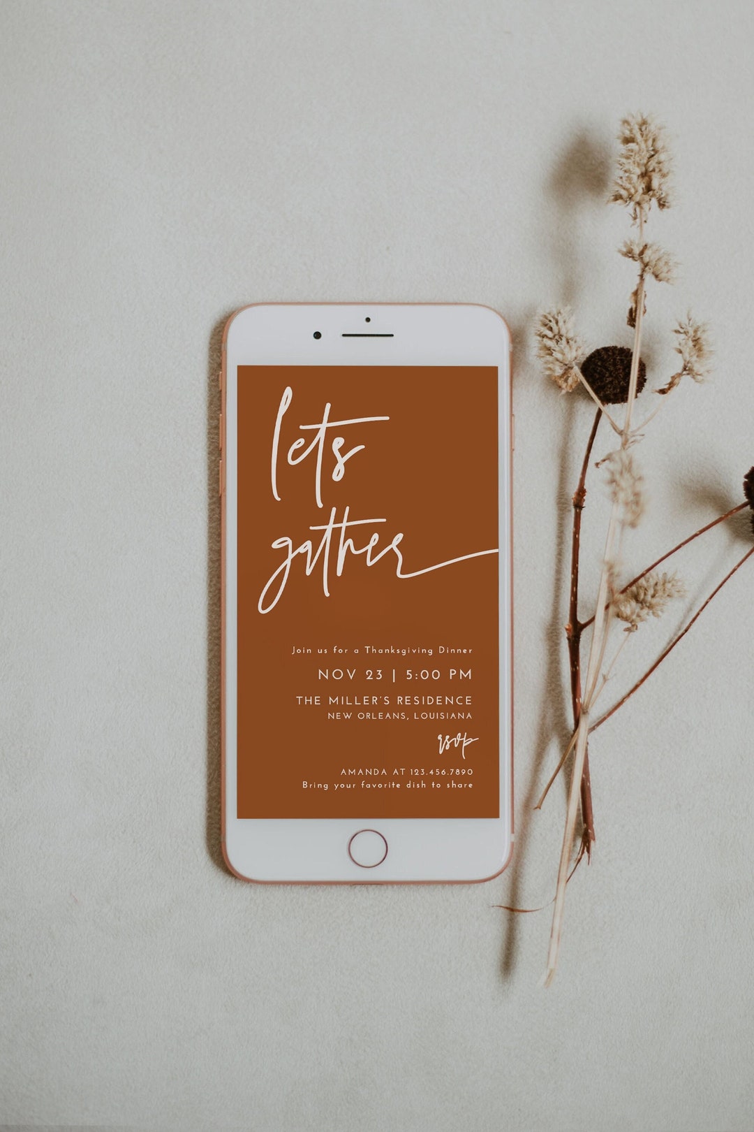 EDITABLE Bohemian Rust Thanksgiving Digital Invitation - Etsy