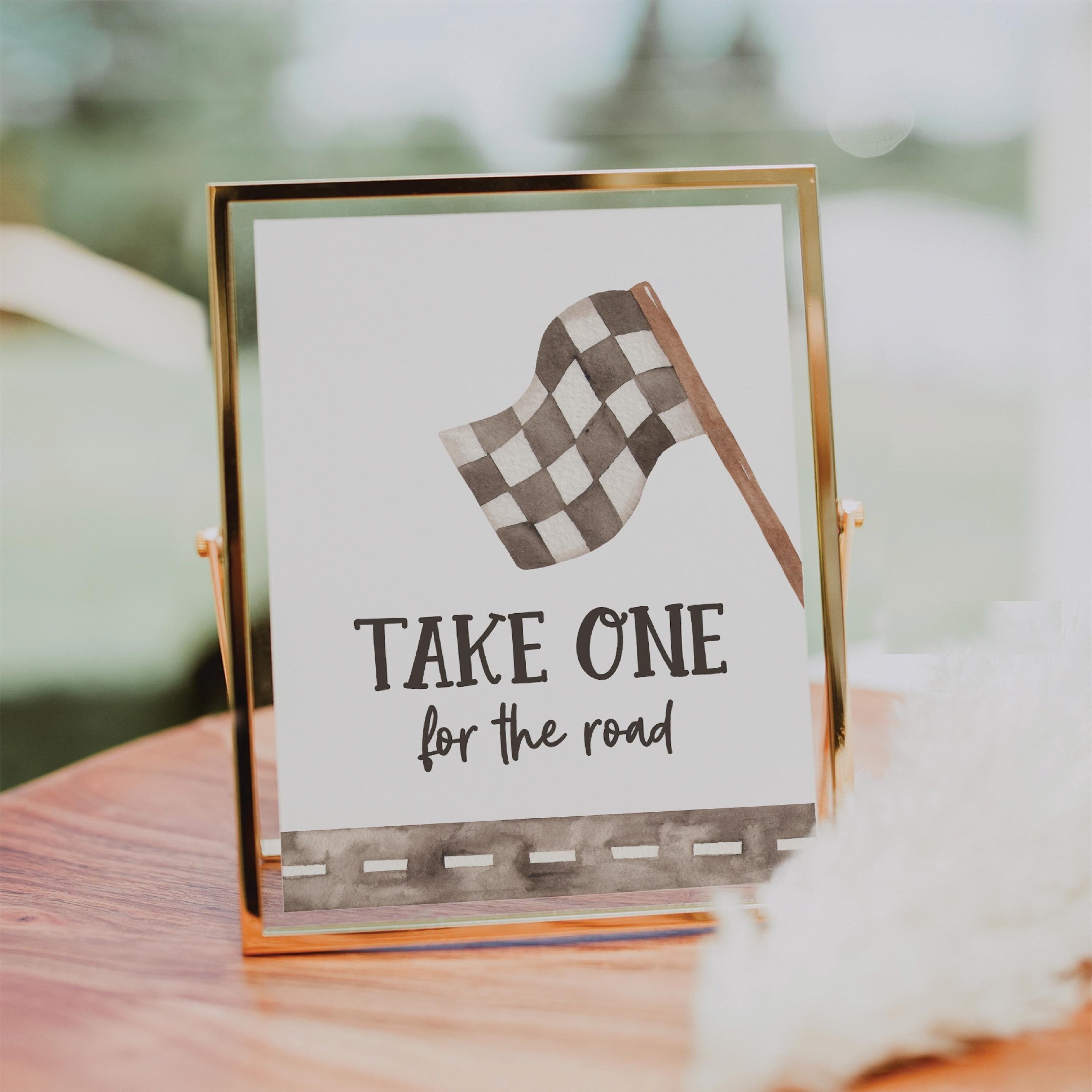 Take One for the Road Race Car Birthday Favor Sign, Vintage Need Four ...