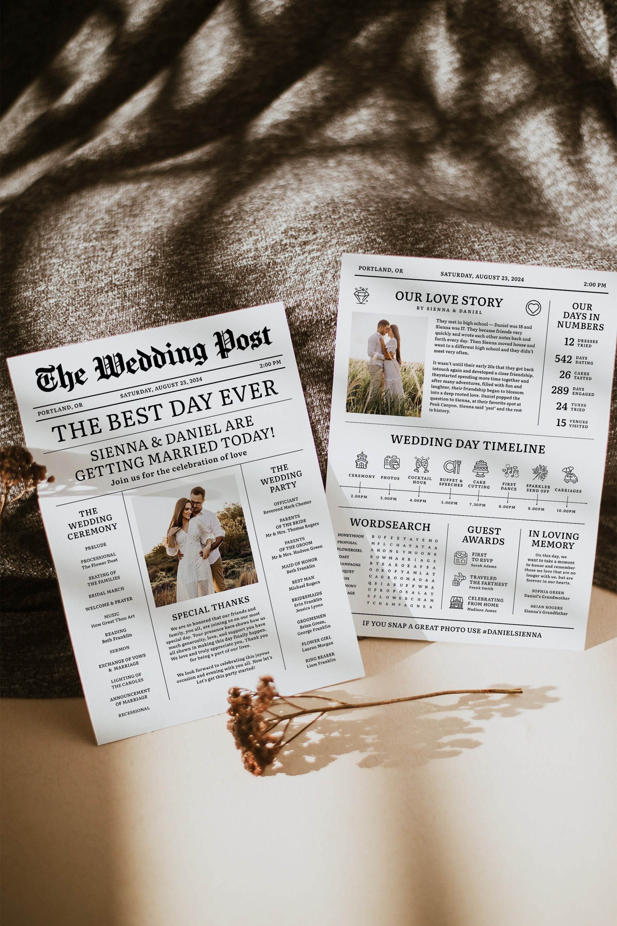 Wedding Newspaper Program Template, Modern Newspaper Wedding Program ...