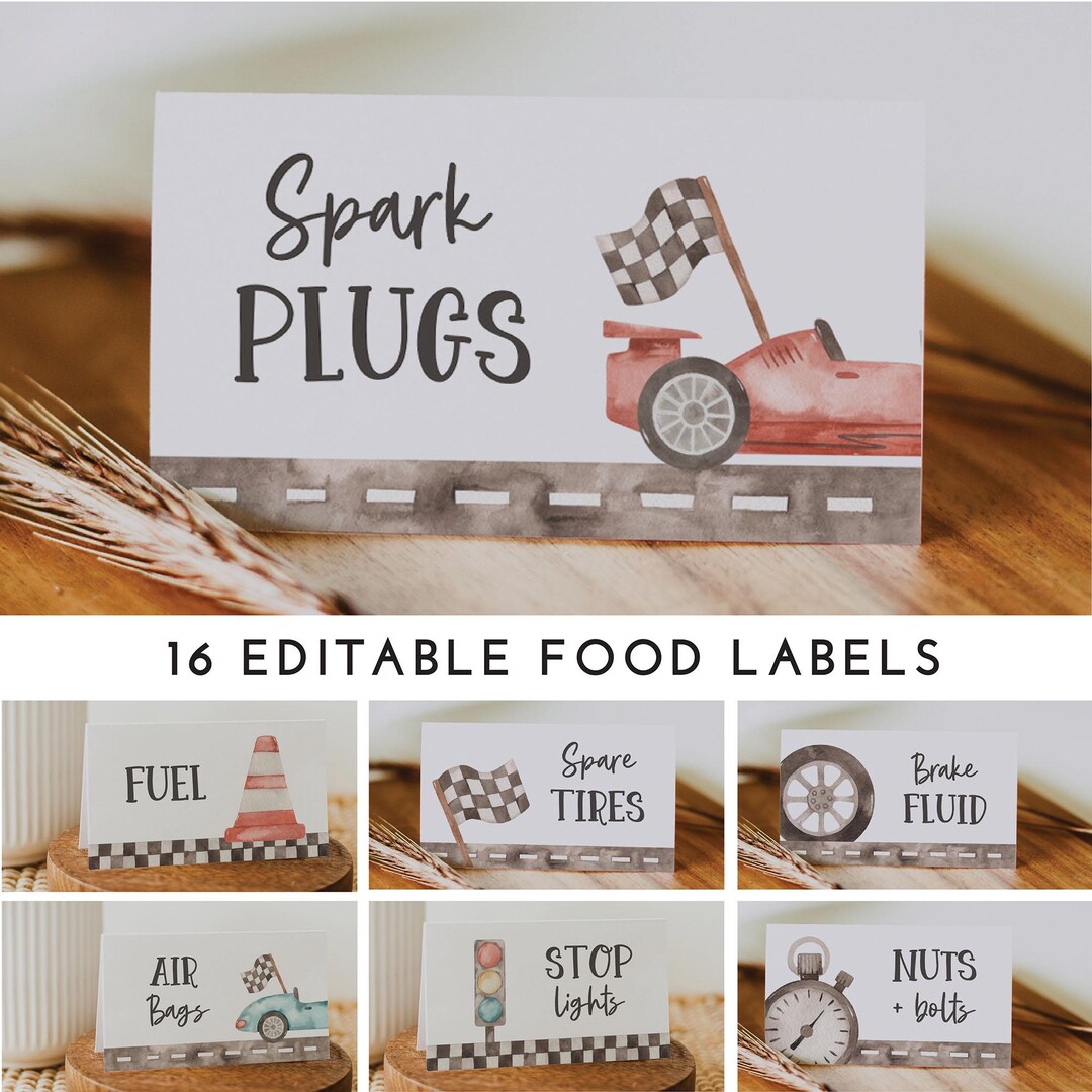 Two Fast Food Tents Bundle, Race Car Party Table Decoration Labels ...