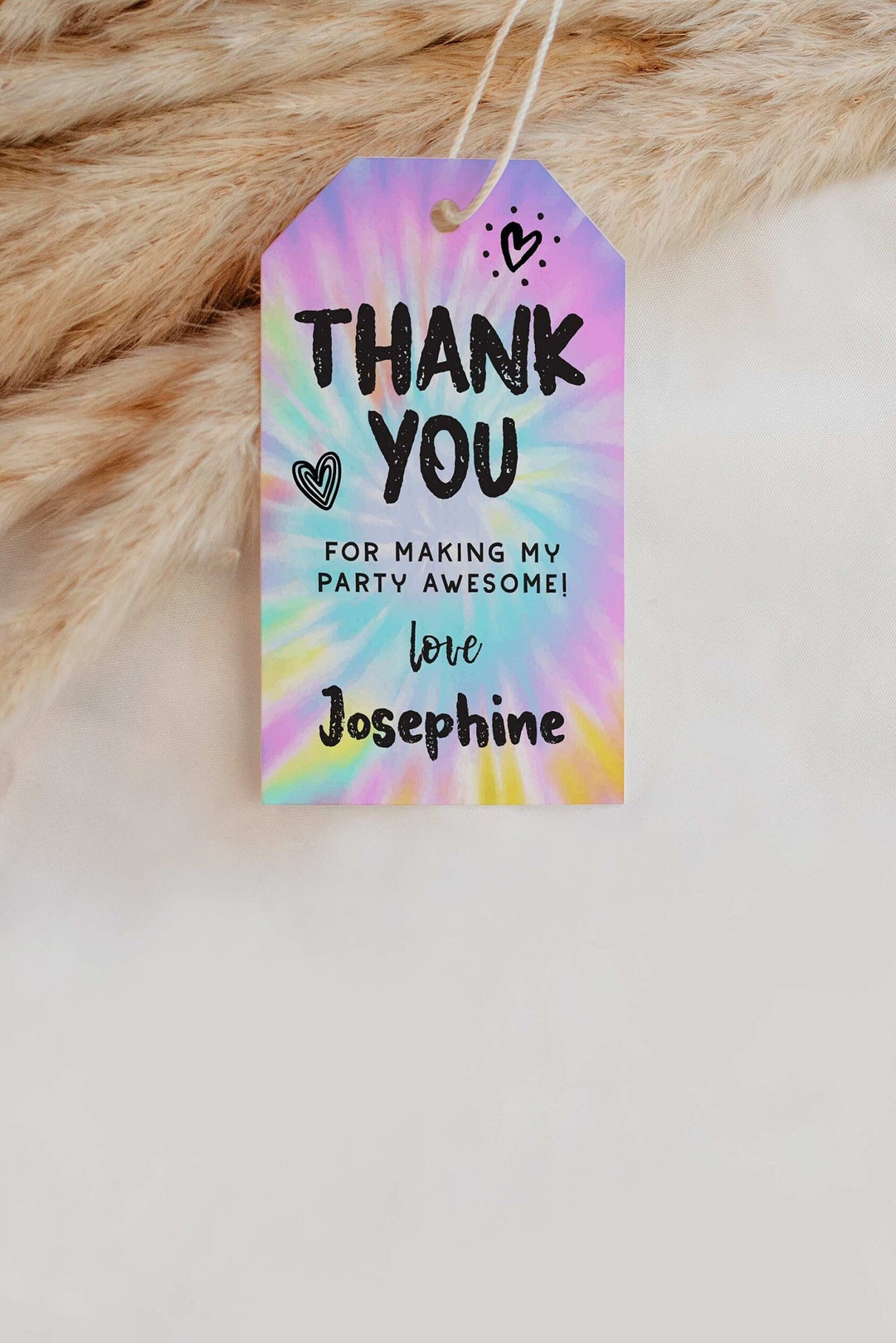 Editable Rainbow Tie Dye Favor Tag for Girls Pastel Gift Tag Printable ...