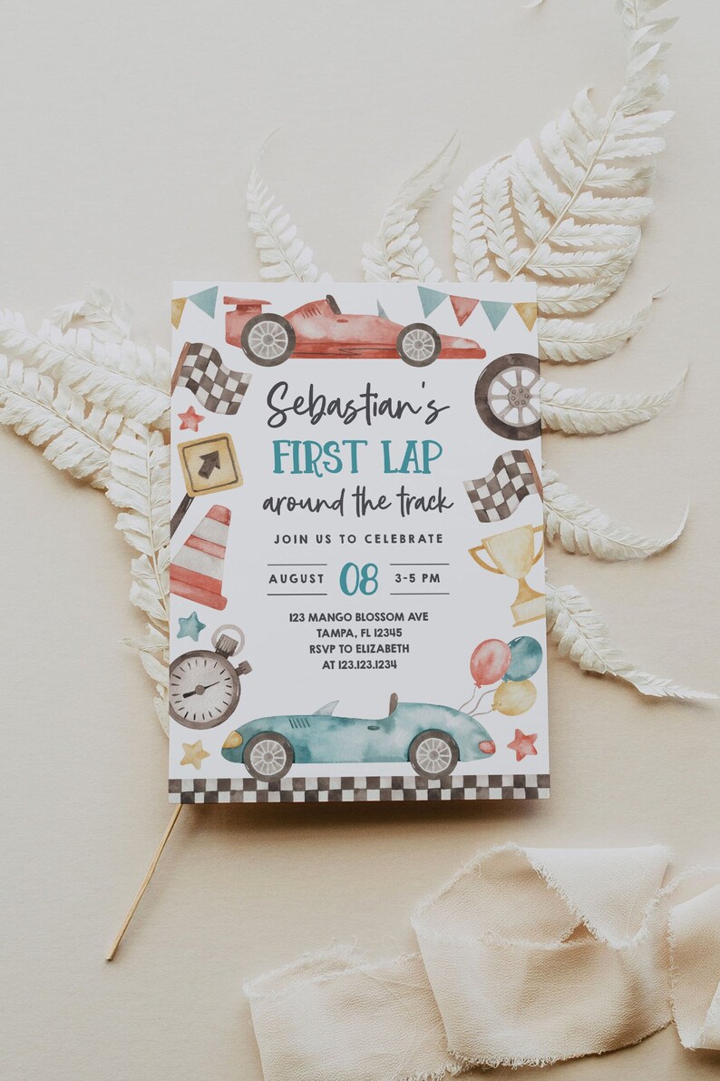 EDITABLE First Lap Around the Track Invitation Template, Digital ...