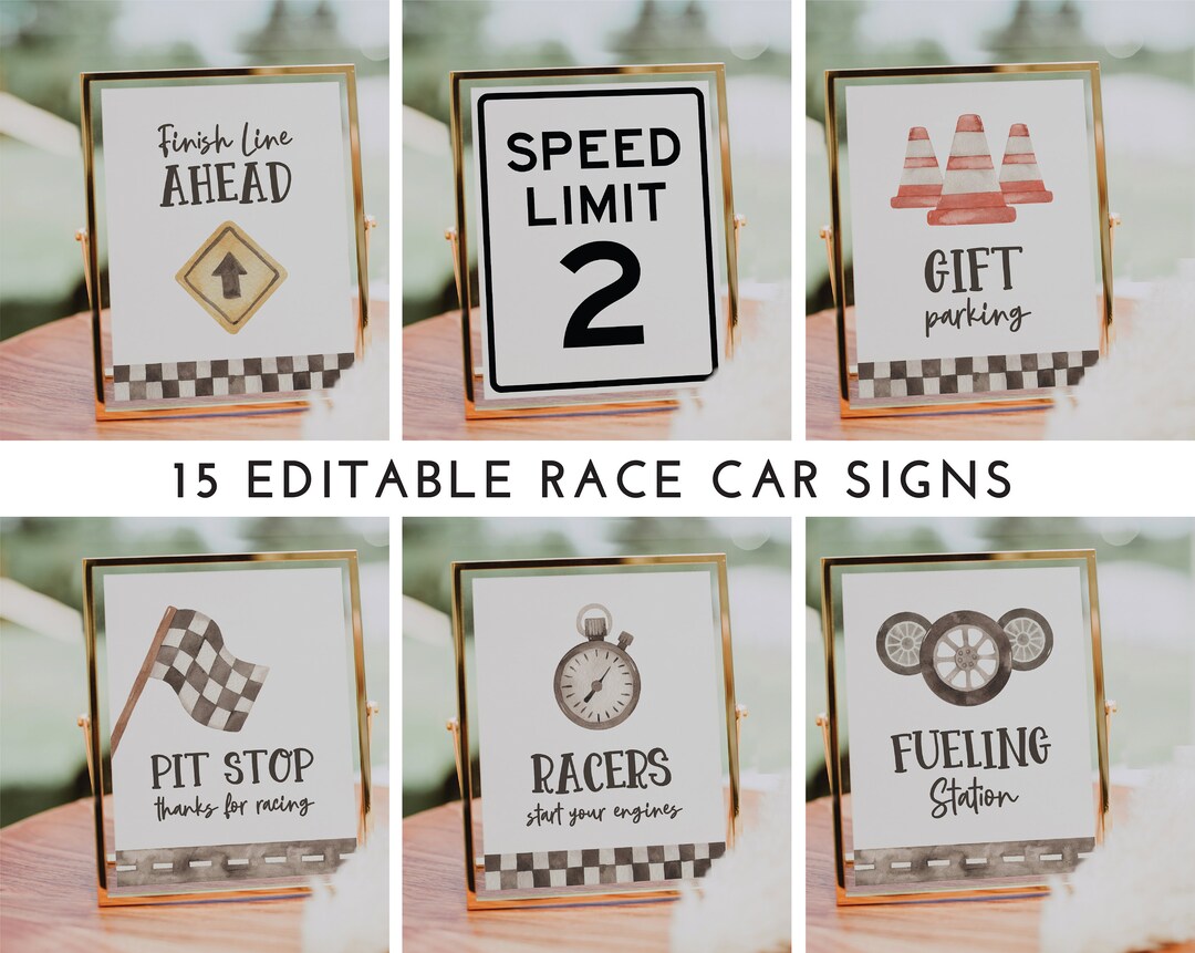 Race Car Party Signs, Editable Speed Limit Sign, Printable Vintage ...