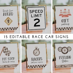 Race Car Party Signs, Editable Speed Limit Sign, Printable Vintage ...