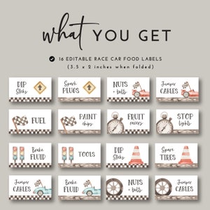 Race Car Party Food Tents Bundle, Editable Racing Birthday Table Decoration Labels, Buffet Place ...