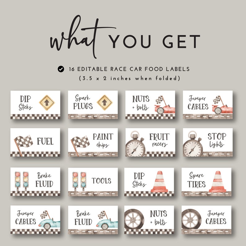 Two Fast Food Tents Bundle, Race Car Party Table Decoration Labels ...