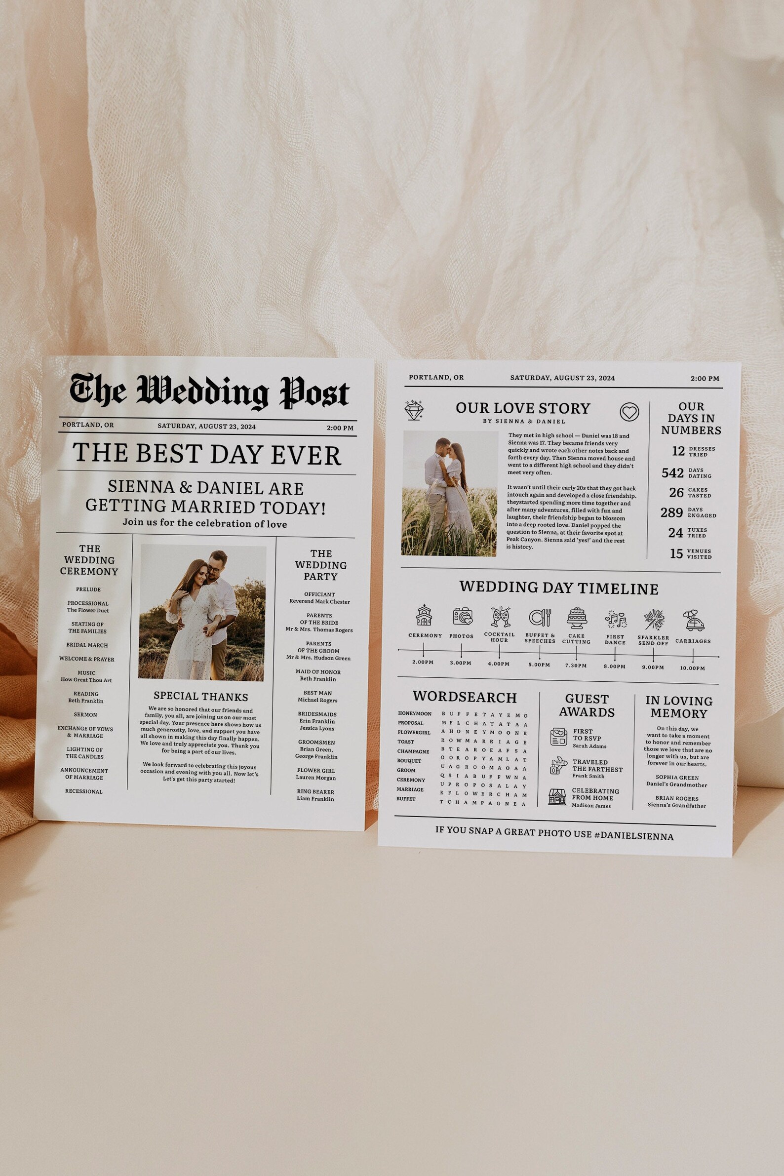 Wedding Newspaper Program Template, Modern Newspaper Wedding Program ...