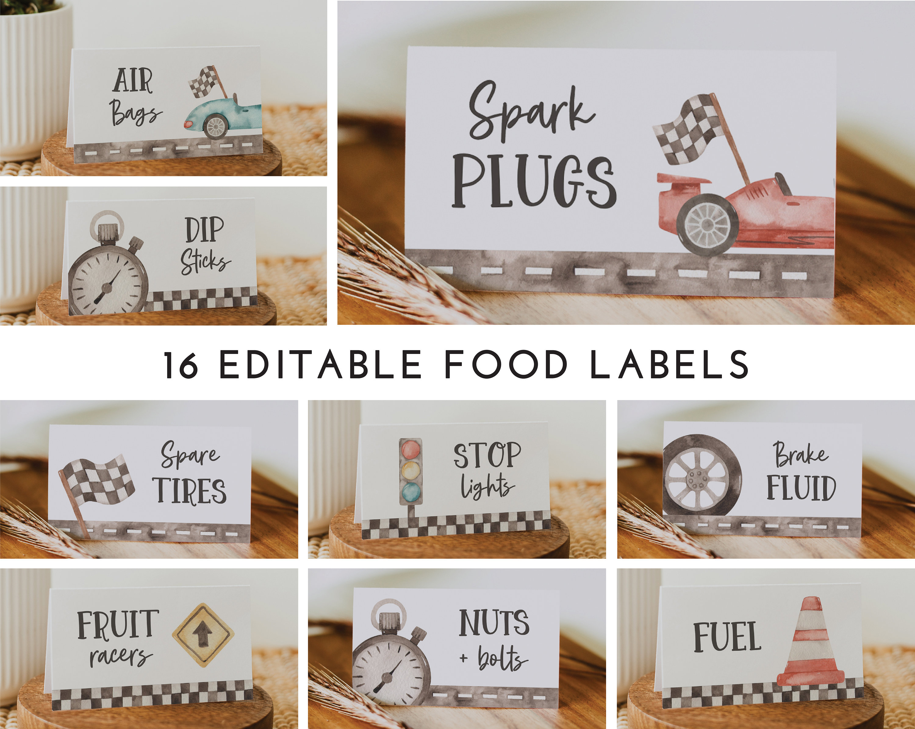 Two Fast Food Tents Bundle, Race Car Party Table Decoration Labels ...