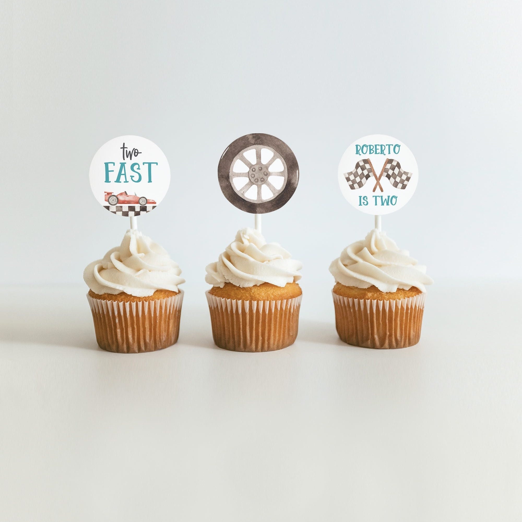 EDITABLE Two Fast Cupcake Topper Race Car Birthday Fast One Cupcake ...