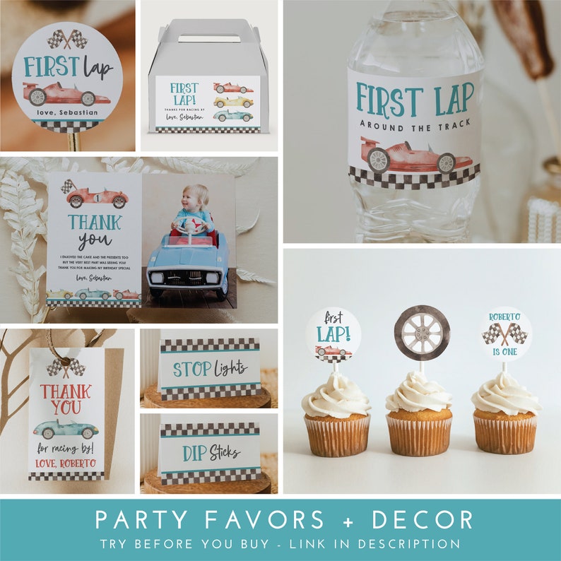 First Lap Around the Track Birthday Party Bundle Template, Editable ...