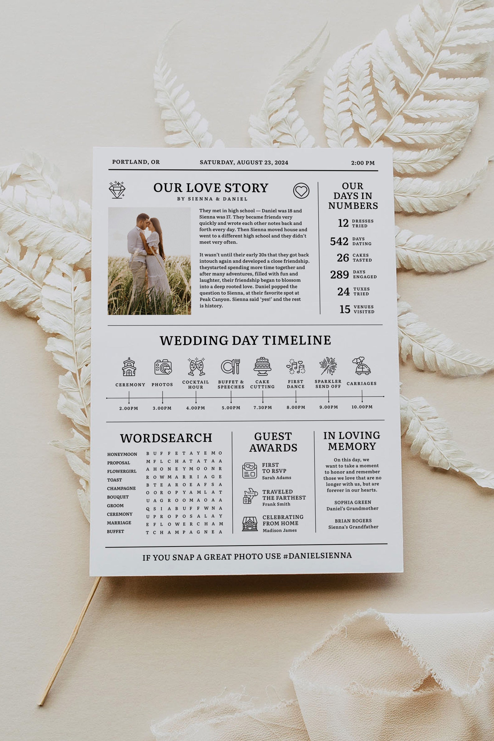 Wedding Newspaper Program Template, Modern Newspaper Wedding Program ...
