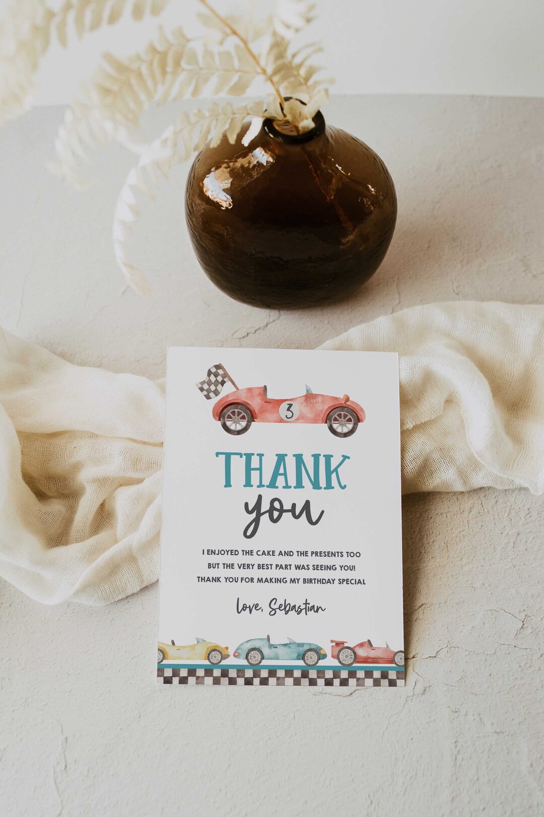 EDITABLE Race Car Thank You Card Printable Two Fast Birthday Thank You ...