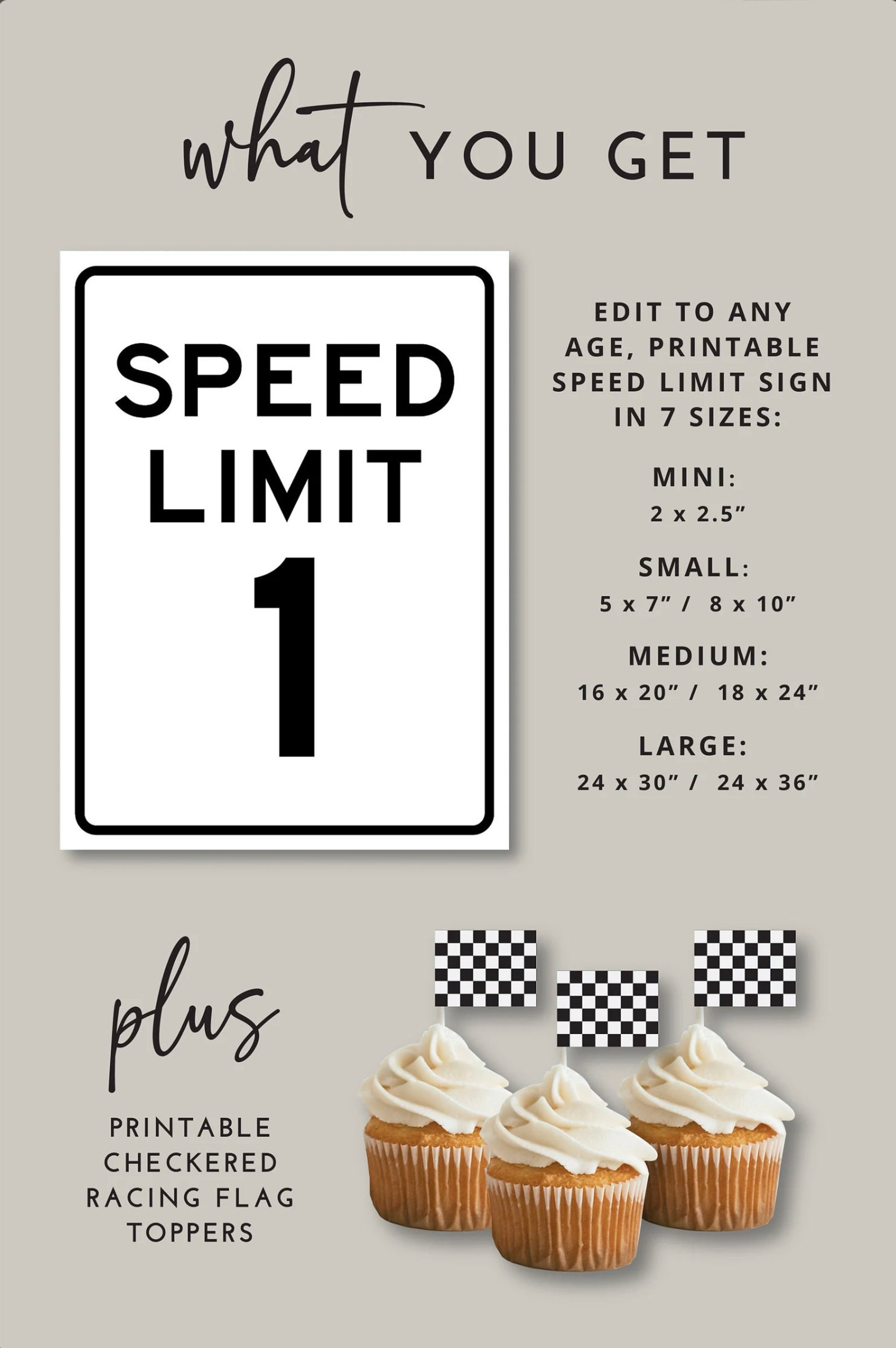 Race Car Speed Limit 1 Sign Template, Editable Speed Limit 1st Birthday ...