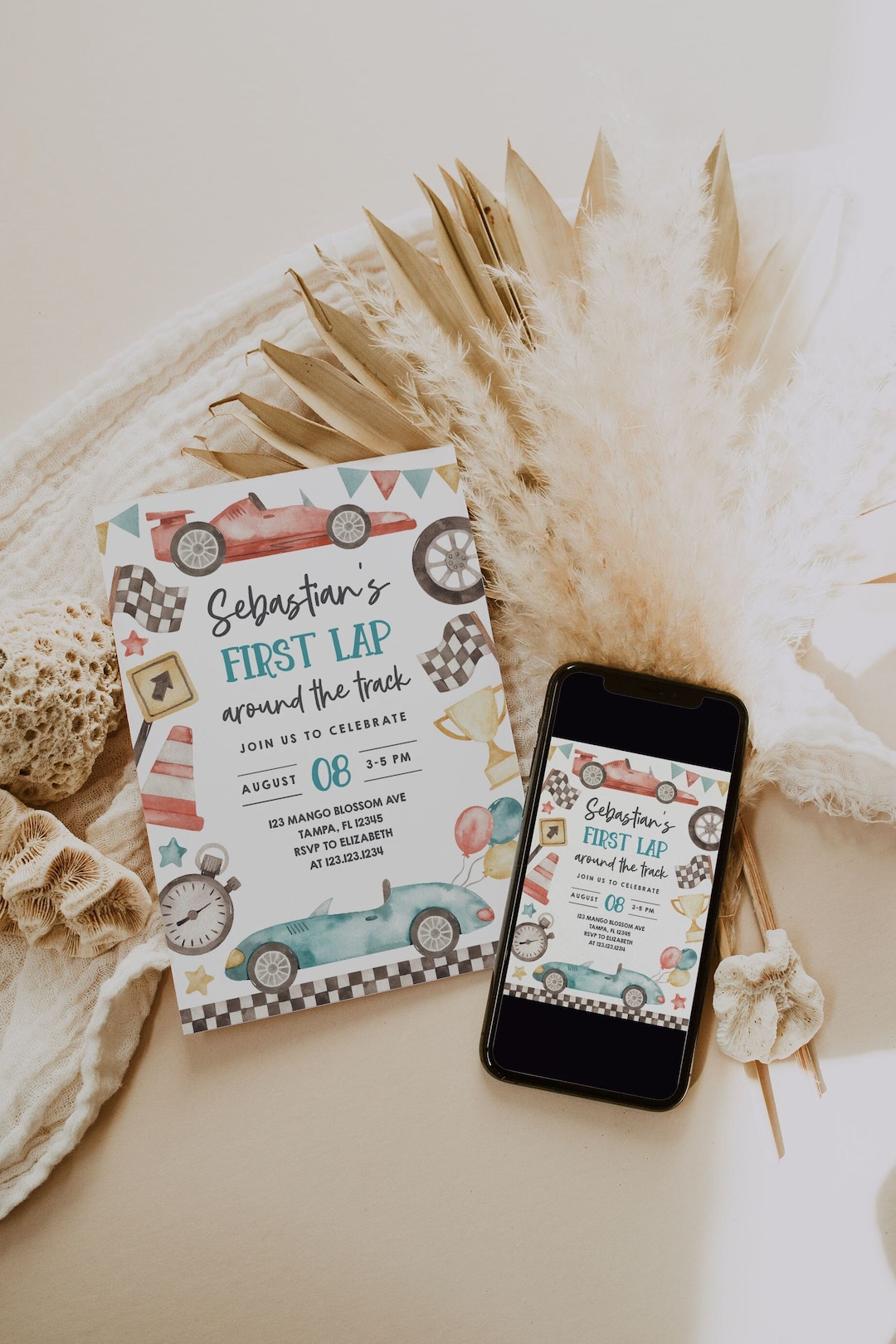 First Lap Around the Track 1st Birthday Party Invitation Printable ...