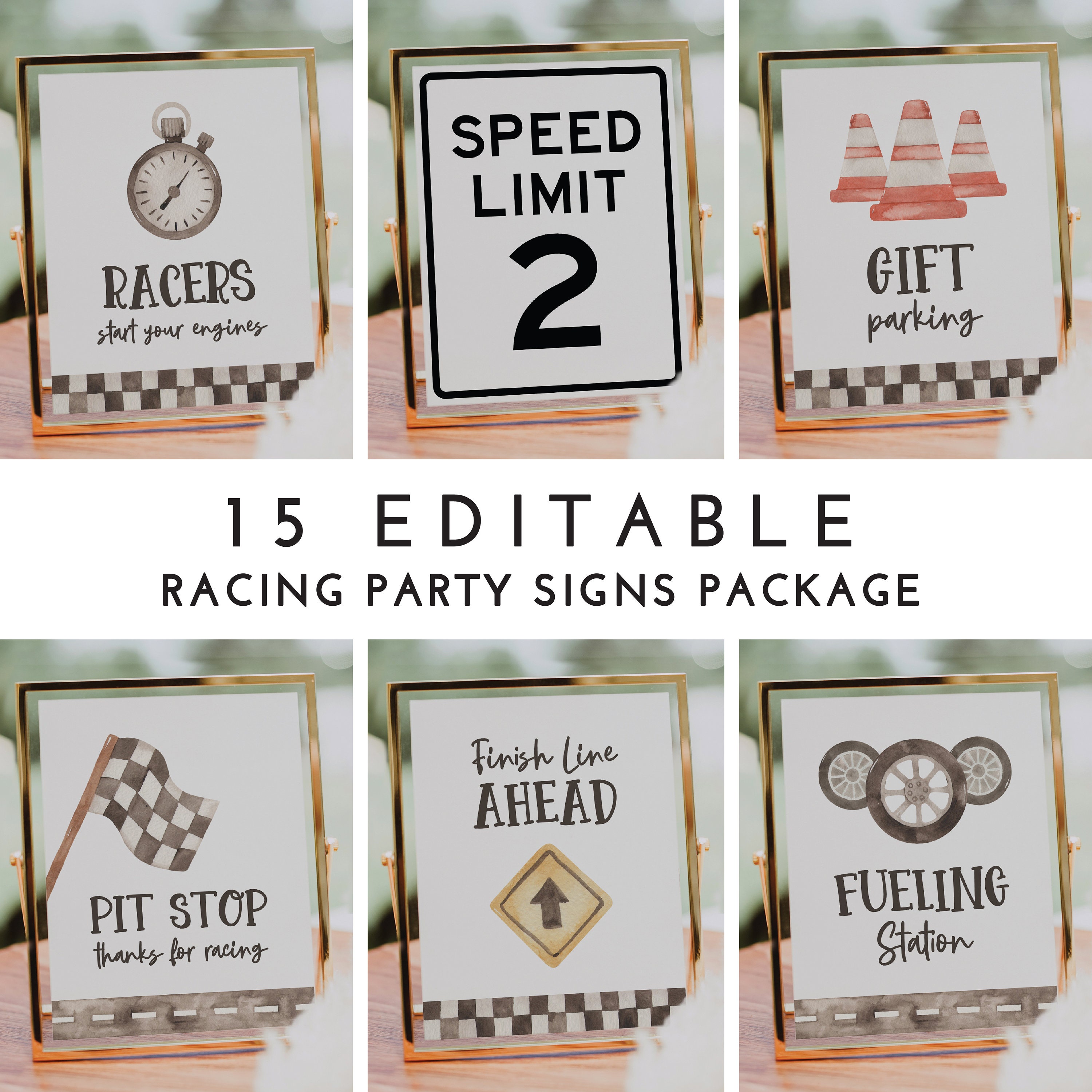 Race Car Party Signs, Editable Speed Limit Sign, Printable Vintage ...