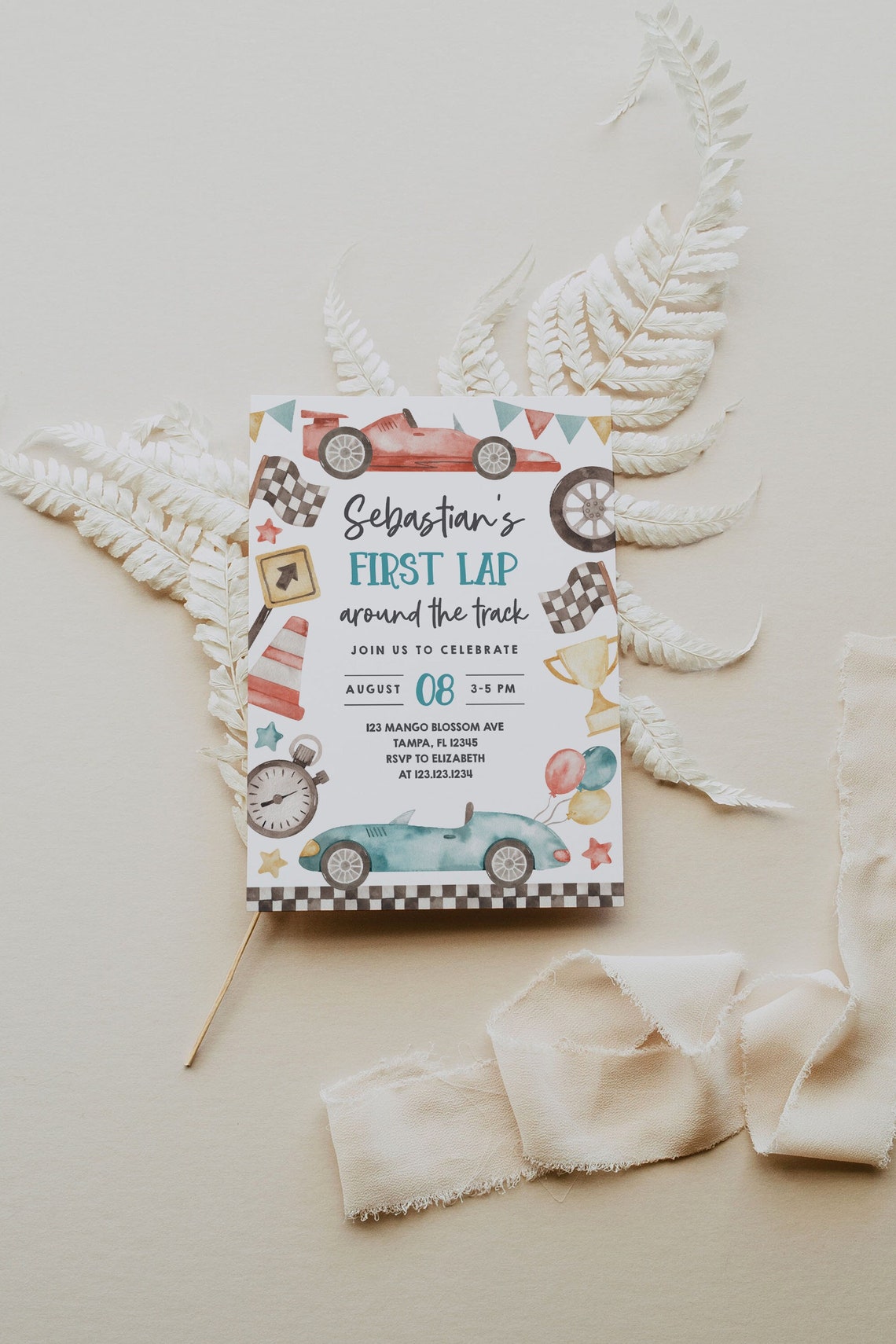 First Lap Around the Track 1st Birthday Party Invitation Printable ...