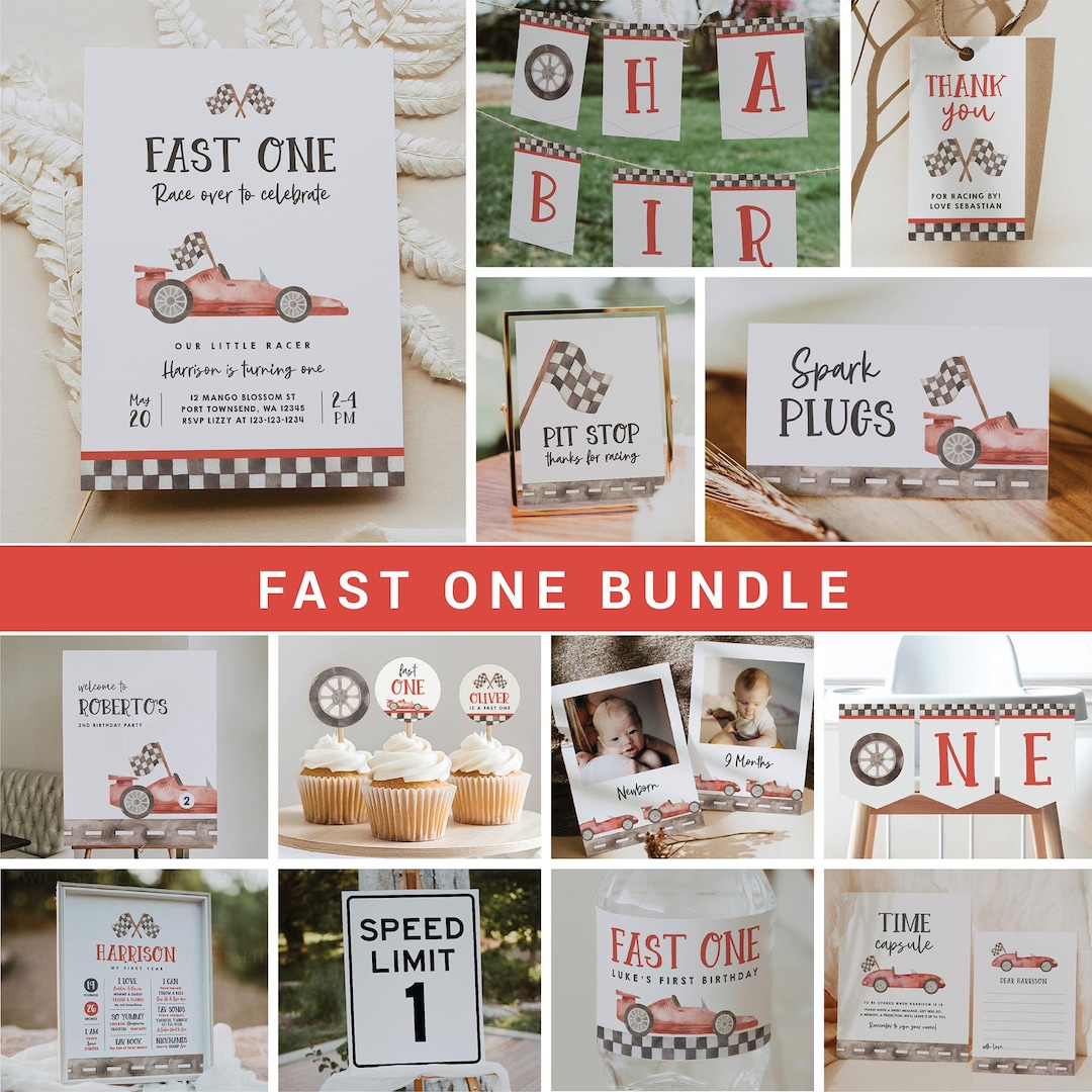 Fast One Race Car 1st Birthday Party Bundle: Editable Decor (digital ...