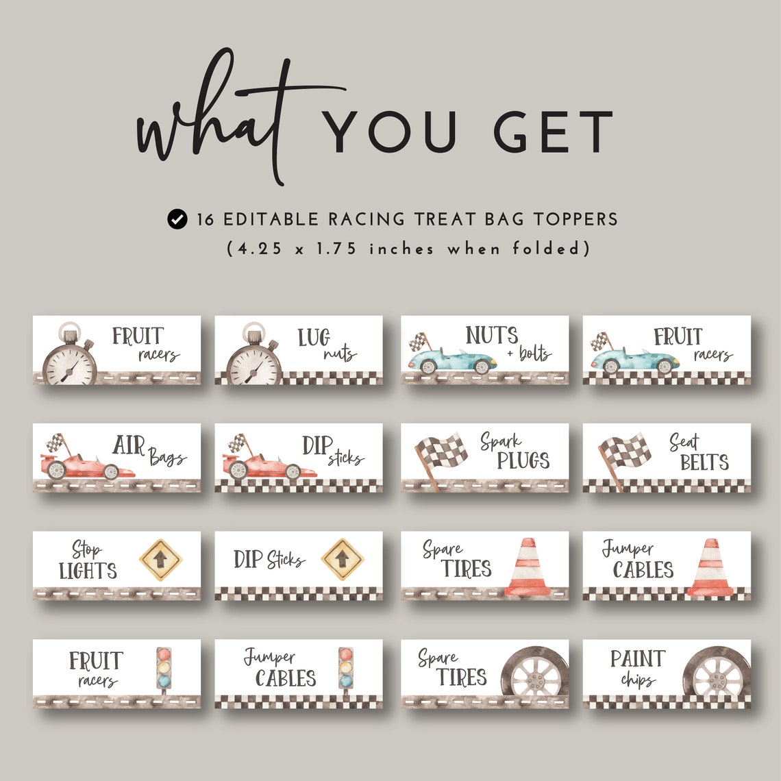 Race Car Party Food Tents Bundle, Editable Racing Birthday Table Decoration Labels, Buffet Place ...