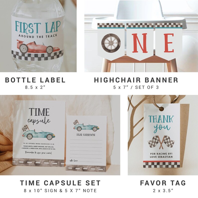 First Lap Around the Track Birthday Party Bundle Template, Editable ...