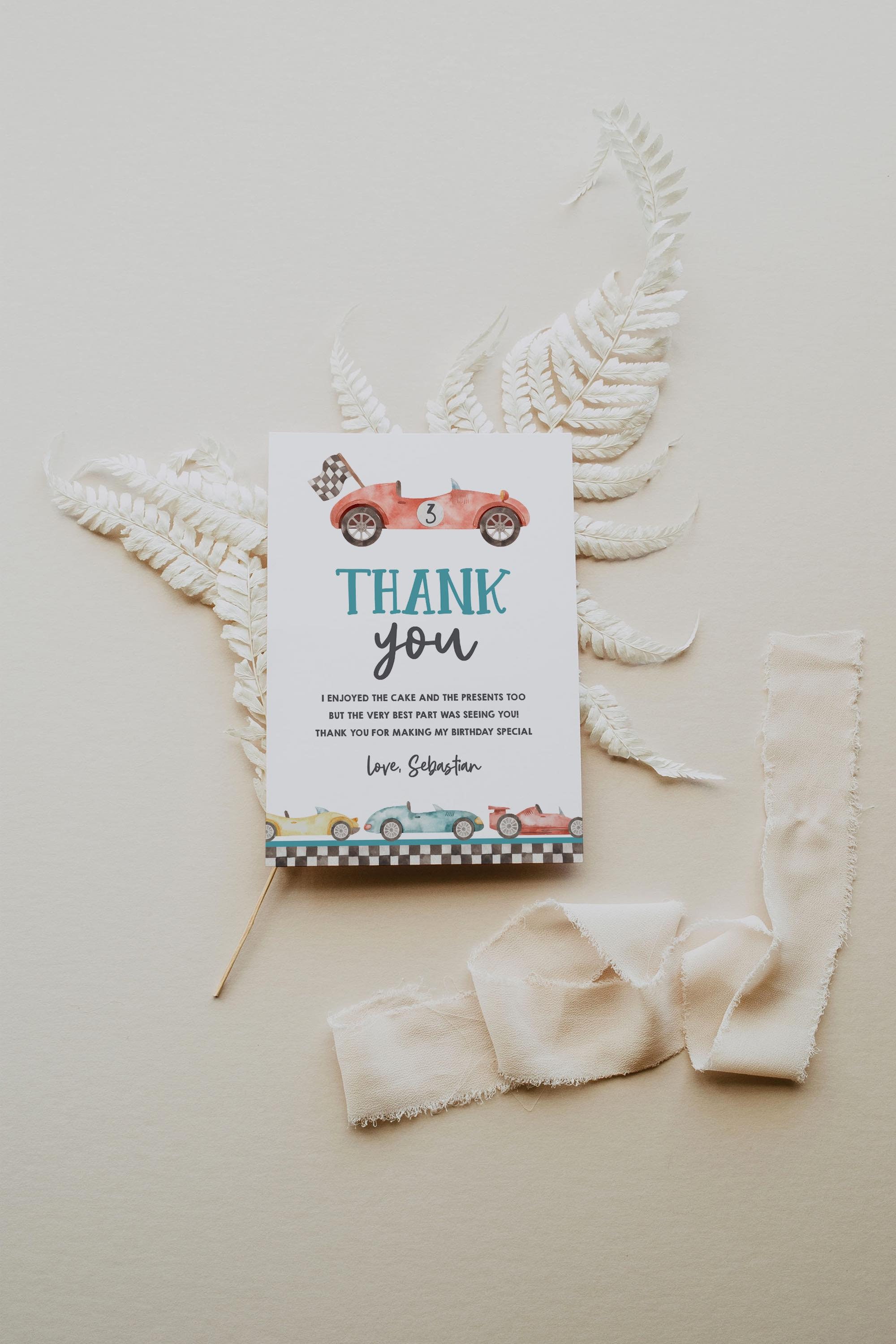 EDITABLE Race Car Thank You Card Printable Two Fast Birthday Thank You ...