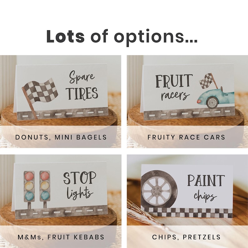 Two Fast Food Tents Bundle, Race Car Party Table Decoration Labels ...