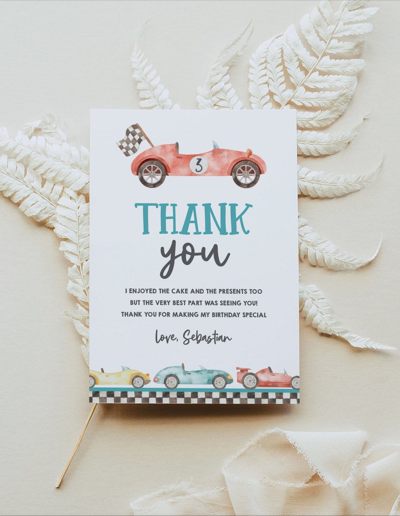 EDITABLE Race Car Thank You Card Printable Two Fast Birthday - Etsy