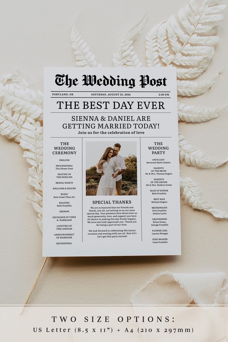 Wedding Newspaper Program Template, Modern Newspaper Wedding Program ...