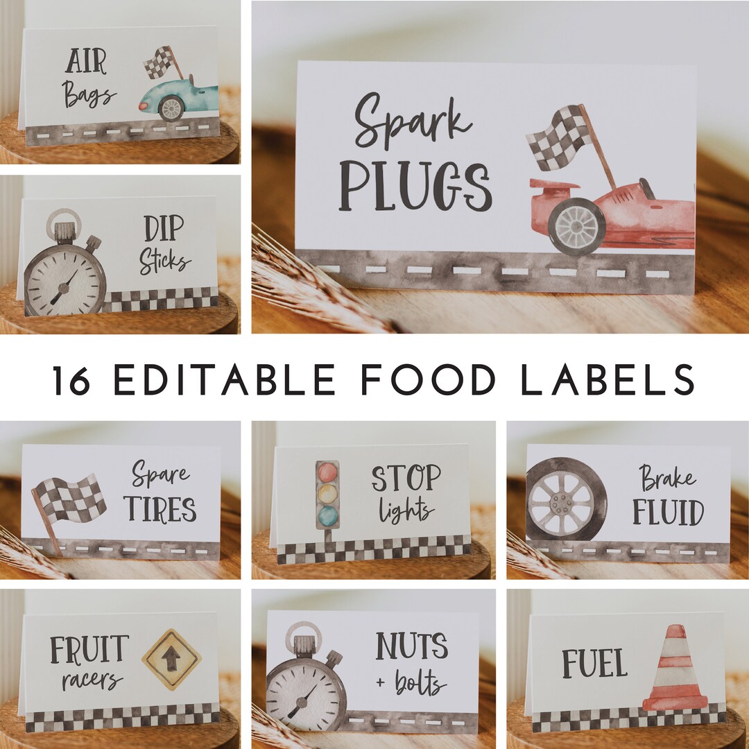 Race Car Party Food Tents Bundle, Editable Racing Birthday Table ...