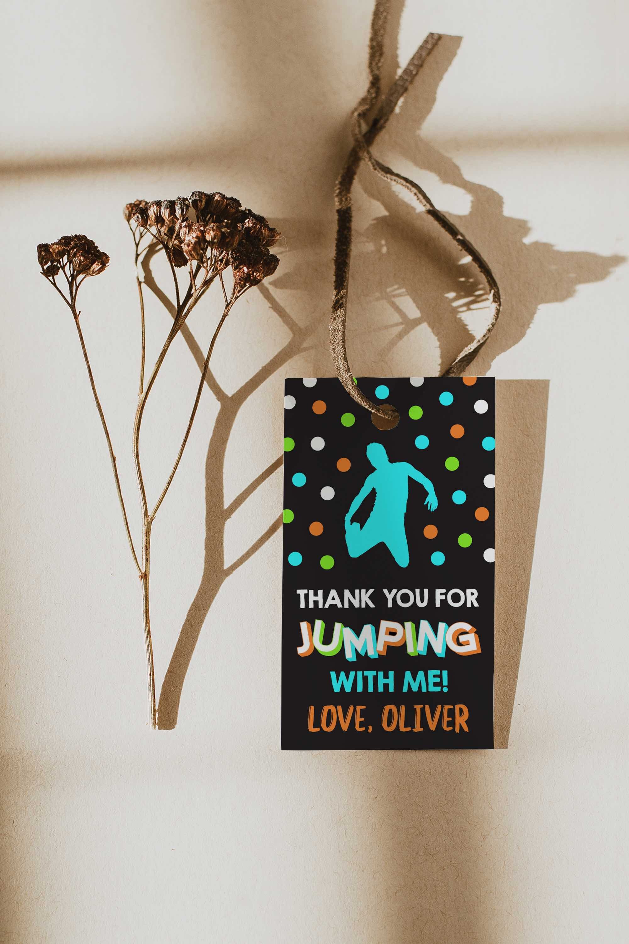 EDITABLE Jump Gift Tag Printable Birthday Party Trampoline DIY Gift ...