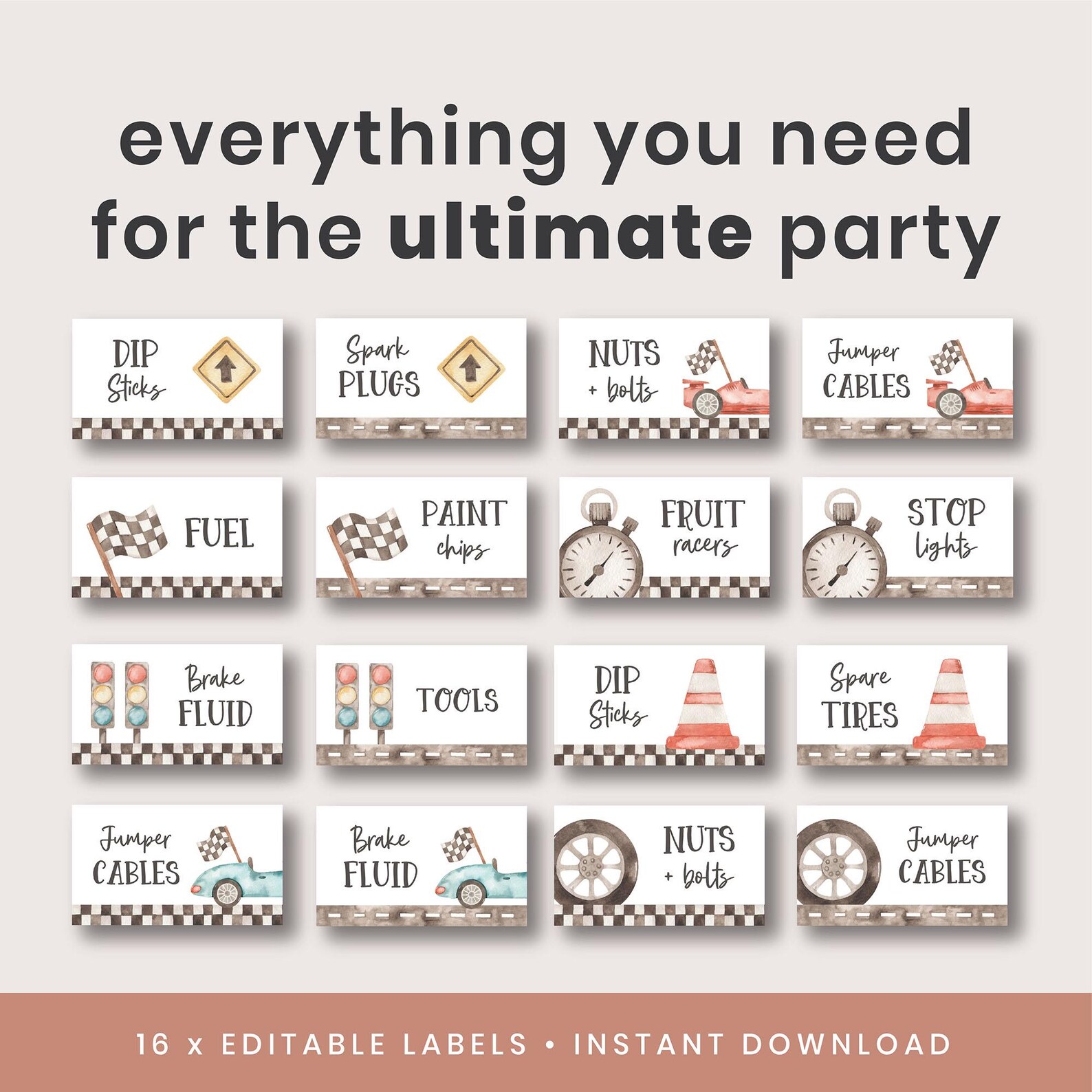 Race Car Party Food Tents Bundle, Editable Racing Birthday Table ...