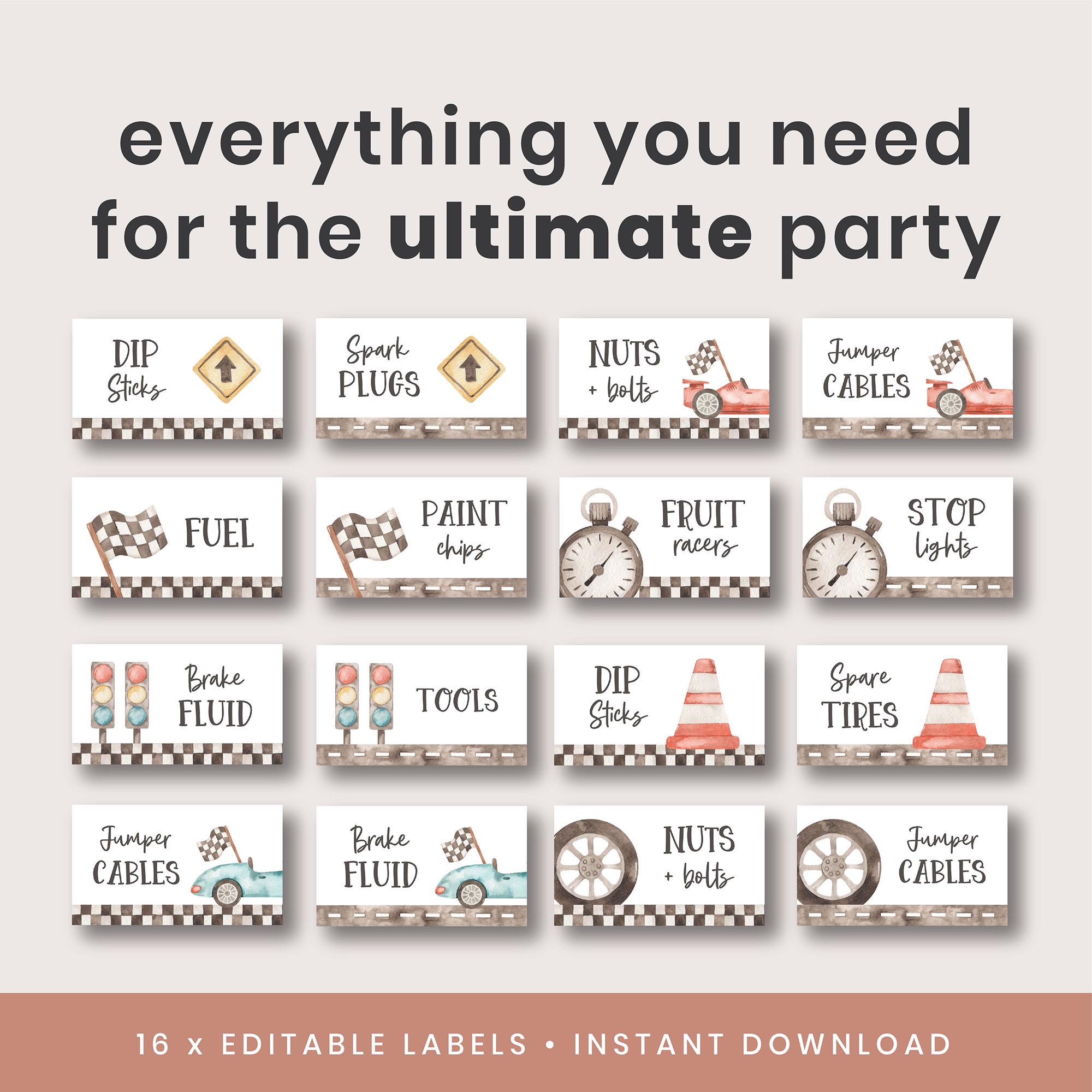 Race Car Party Food Tents Bundle, Editable Racing Birthday Table ...