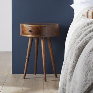 Round Bedside Table With Mid Century Modern Finish - Etsy