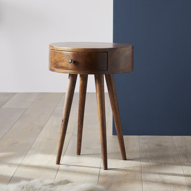 Round Bedside Table With Mid Century Modern Finish | Etsy