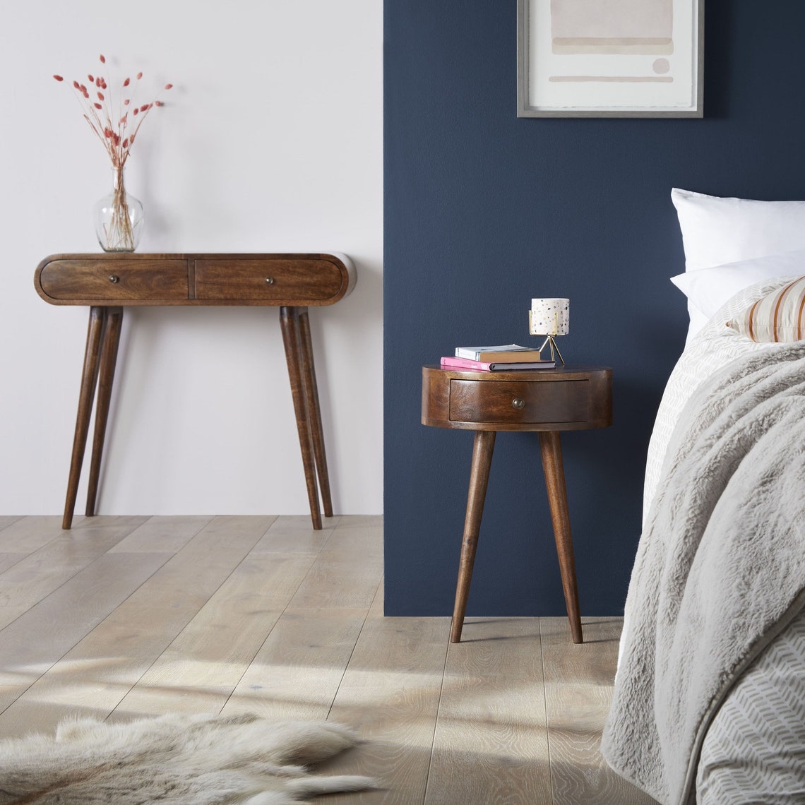 Round Bedside Table With Mid Century Modern Finish | Etsy