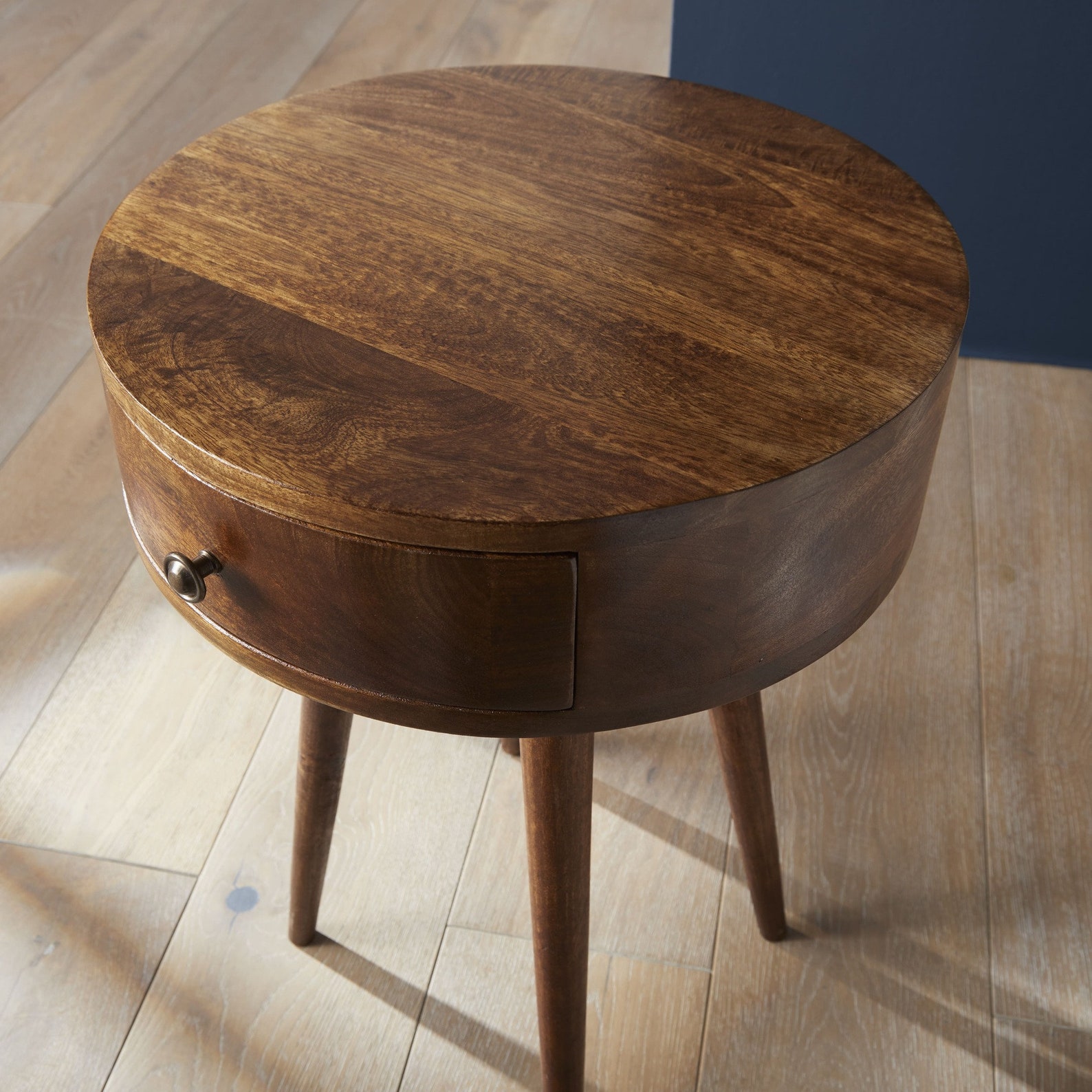 Round Bedside Table With Mid Century Modern Finish | Etsy