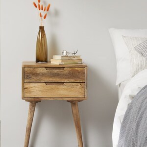 Mango Wood Bedside Table With Notch Drawers - Etsy UK