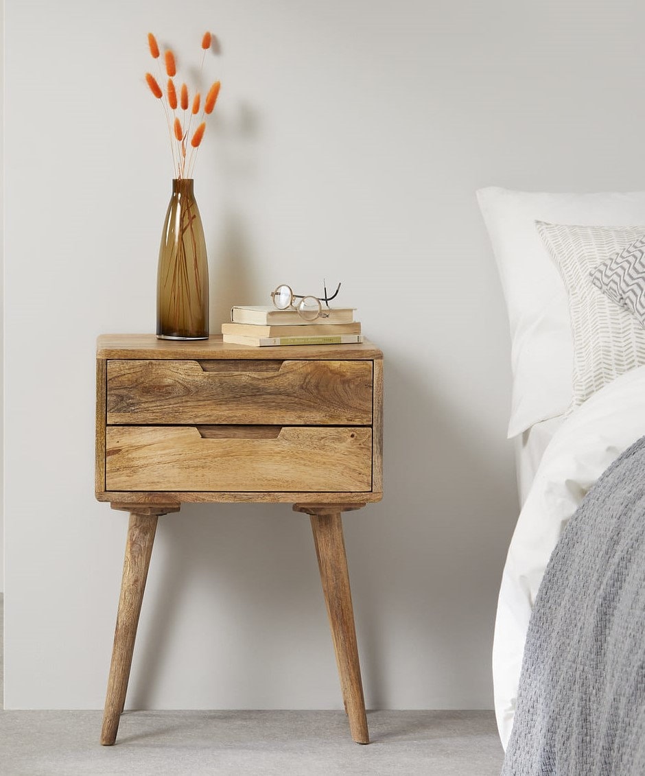 Mango Wood Bedside Table With Notch Drawers - Etsy UK