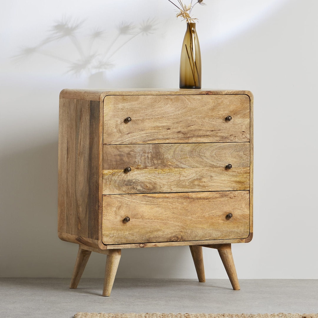 Curved Wooden Chest of Drawers With Oak Finish - Etsy