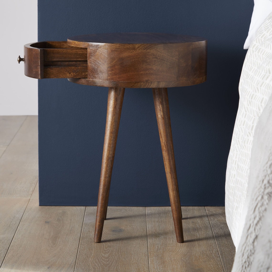 Round Bedside Table With Mid Century Modern Finish | Etsy